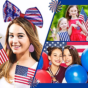 15 Pieces Labor Day American Flag Faux Leather Sheets Glitter Sequins Synthetic Leather Sheets DIY Faux Leather Fabric Making Earrings Bows DIY Crafts, 8.3 x 6.3 Inch (Classic Style)