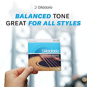 D'Addario Guitar Strings - Phosphor Bronze Acoustic Guitar Strings - EJ19 - Rich, Full Tonal Spectrum - For 6 String Guitars - 12-56 Light Top/Medium Bottom Bluegrass