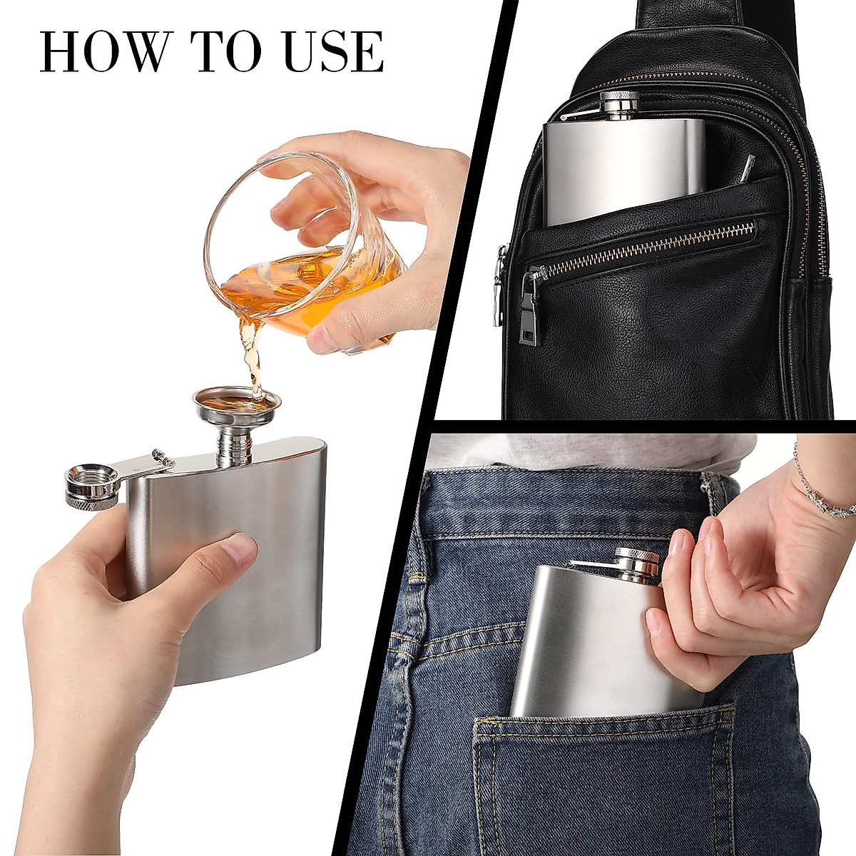 30 Pieces Hip Flasks Set Stainless Steel Liquor Flask with Funnel Metal Leak Proof Flask Pocket Whiskey Flasks for Men Women Bridesmaid Wedding Party Supplies (6 oz, Silver)