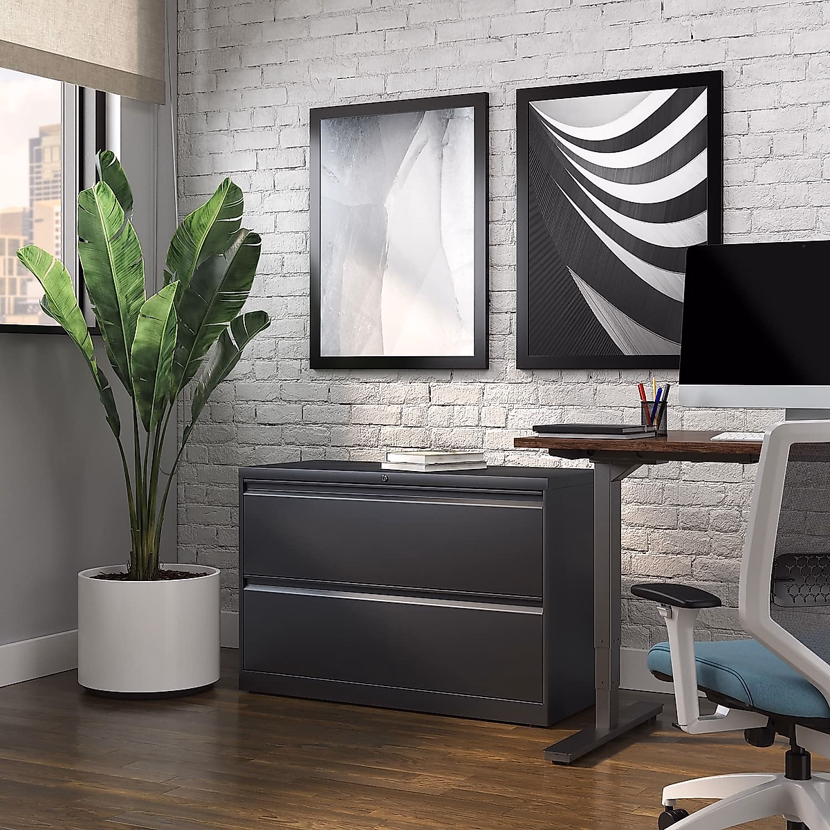 Lorell 2-Drawer Lateral File, 42 by 18-5/8 by 28-1/8-Inch, Charcoal