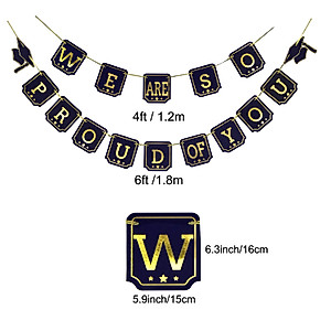 ZERODECO Graduation Decorations, Black and Gold We Are So Proud Of You Banner Paper Pompom Fan Hanging Swirls Graduation Confetti Paper Garland Party Balloons for Grad Party Decoration Supplies