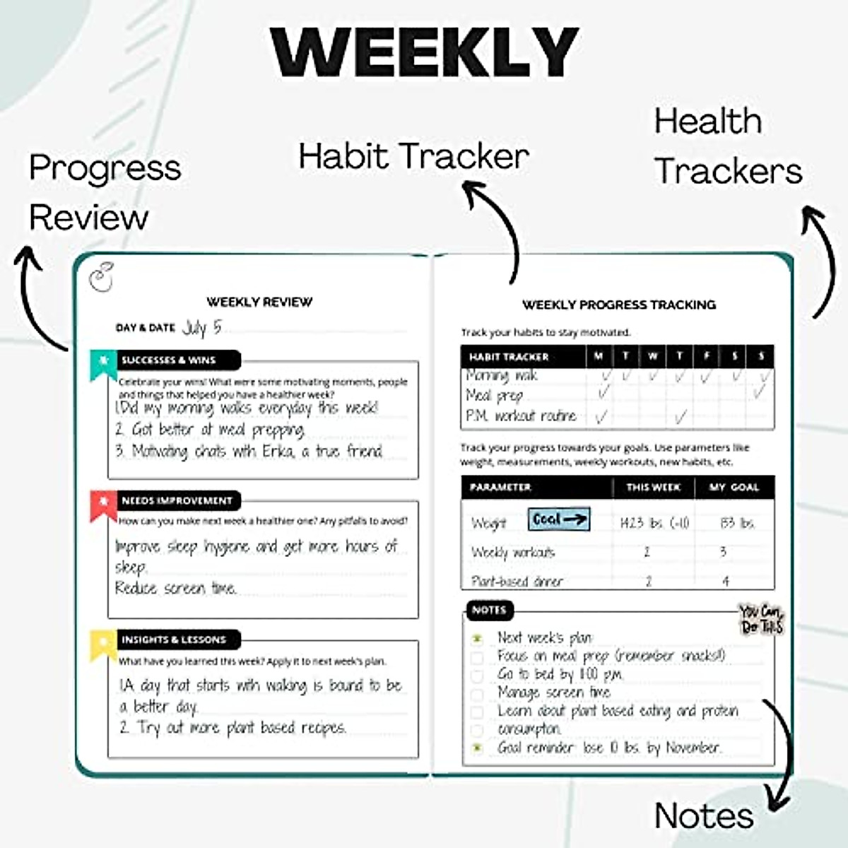 Life & Apples Wellness Planner - Food Journal and Fitness Diary with Daily Gratitude and Meal Planner for Healthy Living and Self-Care - Track Weight Loss Diet and Health Goals - Undated, White