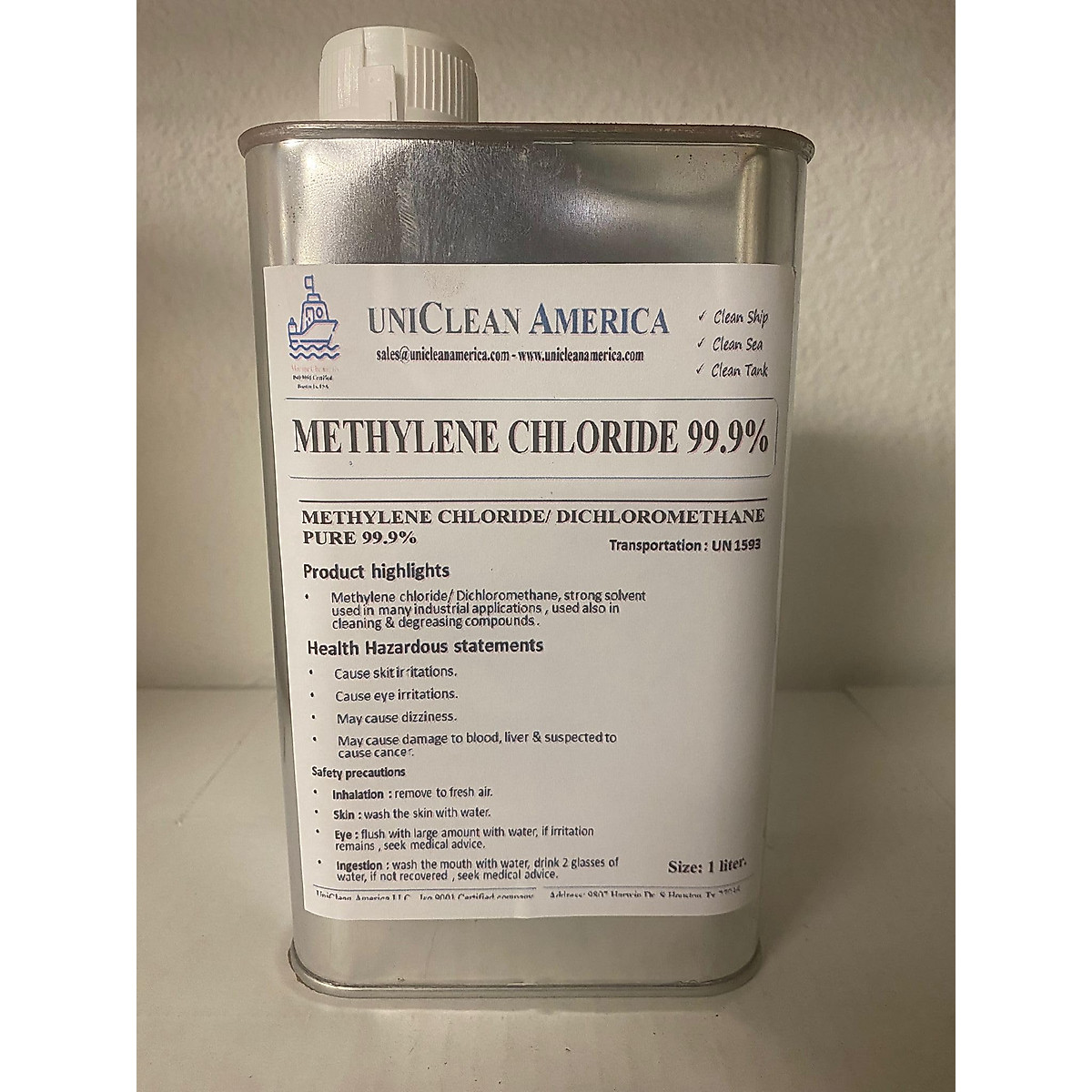 Methylene Chloride 99.9% Purity - Dichloromethane - Made in USA - 1 Liter / 34 fl oz