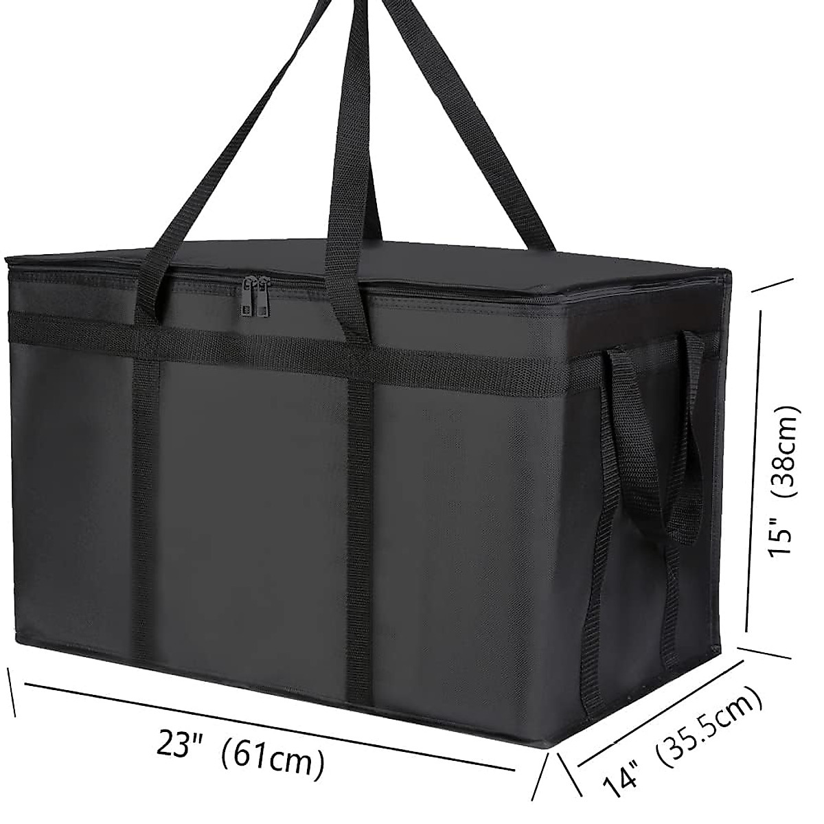 Food Delivery Bag, Insulated Reusable Grocery Bags | Ideal, Postmates, Restaurant, Catering, Grocery Transport | Dual Zipper (XXXL 2 Pack) 24 * 15 * 14inches Black