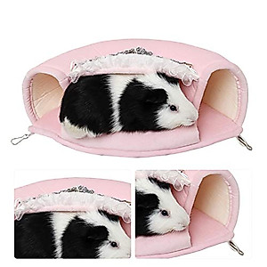 Balacoo Rat Hamster Bed Tunnel Winter Warm Fleece Small Pet Squirrel Hedgehog Chinchilla Rabbit Guinea Pig Bed House Cage Nest Hamster Accessories (Pink, Size S)