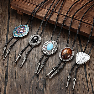 IRONBOX 5Pcs Bolo Tie for Men Handmade Western Cowboy Leather Necktie Totem Element Halloween Costume Accessories