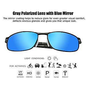 ZHILE Polarized Sunglasses for Men, 8-base Curve Wrap Metal Frame for Fishing Sporting Driving with Sunglasses Case (2 pack (black & blue), 57)