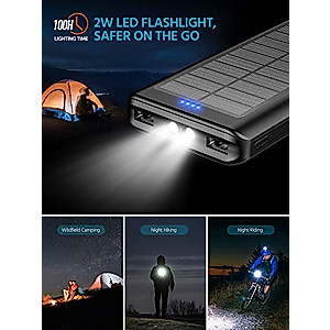 Solar Charger 30000mAh - YPWA Solar Power Bank 2 Output with LED Flashlight for iPhone,Android and Outdoor Camping(1pcs)