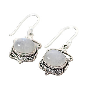 NOVICA Artisan Handmade Rainbow Moonstone Dangle Earrings .925 Sterling Silver from India Clear 'Moonlit Decadence'