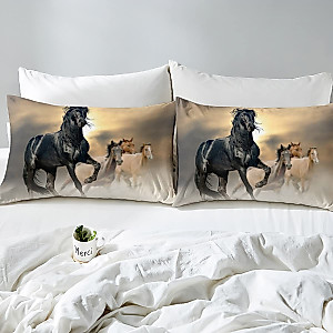 3Pcs Horse Bedding Set Queen Size Bedding Duvet Cover Horse Printed Quilt Cover 3D Animal Printed Quilt Cover for Adult Teens Kids Comforter Cover Soft Lightweight Duvet Cover Set