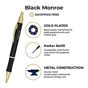 Dayspring Pens | Personalized Monroe Black Ballpoint Gift Pen and Premium Gift Case - Custom Engraved Fast with Your Name | Shipped in One Business Day