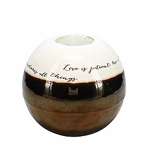Pavilion Gift Company 88525 Patient Love is Kind It Bears Hopes Endures All Things 4.5 Inch Round Tealight Candle Holder with Unique Reflective Glaze, Cream