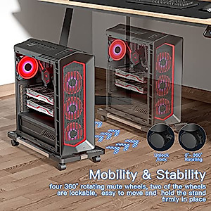 Mobile CPU Stand, CPU Rolling Stand Adjustable Computer Mobile Cart Holder with Locking Caster Wheels PC Stand - Black