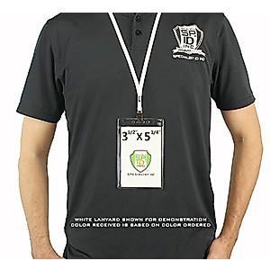 10 Pack - Clear Vertical Large Credential ID Badge Holders (3 1/2 x 5 1/4) with Premium Quality Bulldog Clip Lanyards for VIP, Press Pass, Concert Ticket & More by Specialist ID (4x6 Outside) (Black)