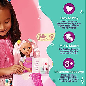 Glitter Girls – Hair Salon Playset – Hair Dryer, Styling Clips & Rolling Cart – 14-inch Doll Accessories for Kids Ages 3 and Up – Children’s Toys