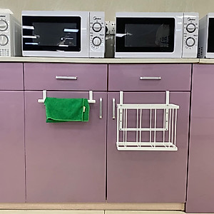 uxcell 2 Pack Cabinet Door Organizer, Cutting Board Organizer with Towel Bar, Metal Wire Baskets with Hooks, Over Cabinet Door Organizer for Kitchen, Pantry Bathroom Storage, White