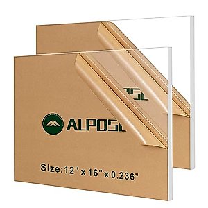 Acrylic Sheets 1/4 inch Thick 12” x 16”, ALPOSUN 2 Pack 6mm Plexiglass Sheets, Glass Alternative for DIY Display Projects, Signs, Display Cases, Shelves, Showpieces, Easy to Cut