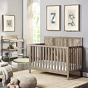 Pvillez Convertible Crib, 4-in-1 Convertible Crib, Farmhouse Style Baby Crib Converts to Toddler Bed, Daybed and Full Size Bed, Easy Assembly (Vintage Chestnut)