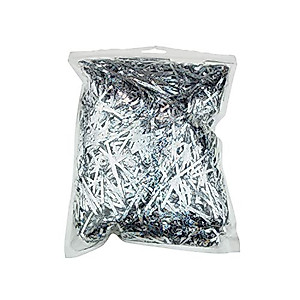 100 Grams Shiny Iridescent Film PP Hamper Shreds & Strands Shredded Crinkle Confetti for DIY Gift Wrapping & Basket Filling (Silver)