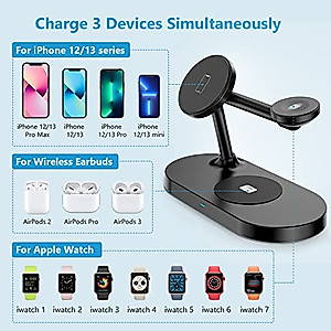 3 in 1 Magnetic Wireless Charger, 15W Fast Mag-Safe Charging Station for iPhone 14/13, 14/13 Pro, 14/123 Pro Max, 14/13 Mini, iWatch SE/7/6/5/4/3/2, Airpods 3/2/Pro (20W PD Adapter Included)