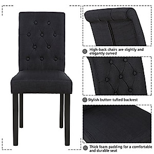 thksbought Set of 2 Upholstered Fabric Dining Chairs with Button-Tufted Details (Black)