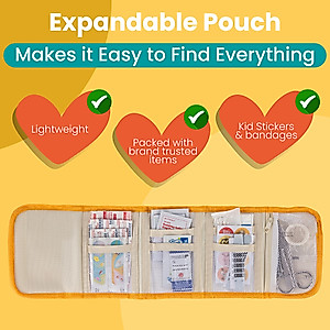 PreparaKit Travel First Aid Kit for Kids - Mini Car, Purse, Backpack, or Diaper Bag 75 Piece Medicine Includes All Essential Medical Supplies TSA-Approved (Orange Crush)