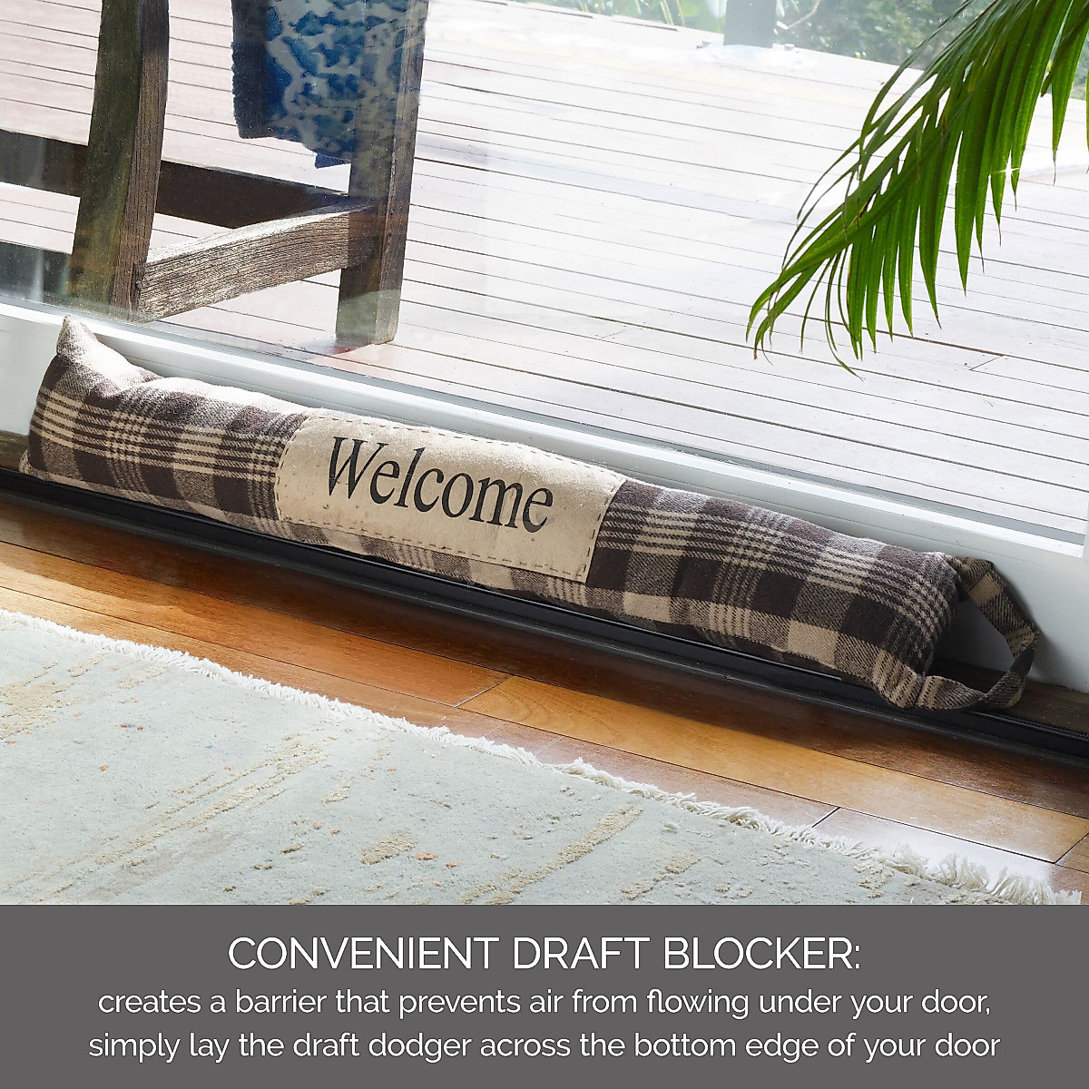 Elements 32.7x2.76x5.91 Inch Brown and Tan Plaid Welcome Fabric Draft Stopper