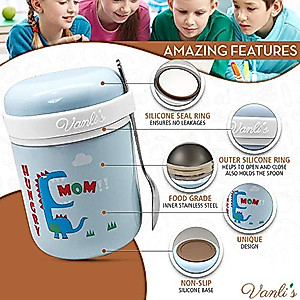 Vanli's Thermos Food Jar - Insulated Food Jar Container w/ Lid for Kids, Stainless Steel, Double-Walled, Wide Mouth Soup Thermos for Hot Drinks, Lunch Containers for Hot Food & Cold Food - 10 oz, Blue