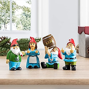 Gnometastic Mini Gnomes - Beer Drinking Gnome, 4in - Small, Drunk Garden Gnome Statue for Fairy Garden, Planters, Indoor, Outdoor Decoration