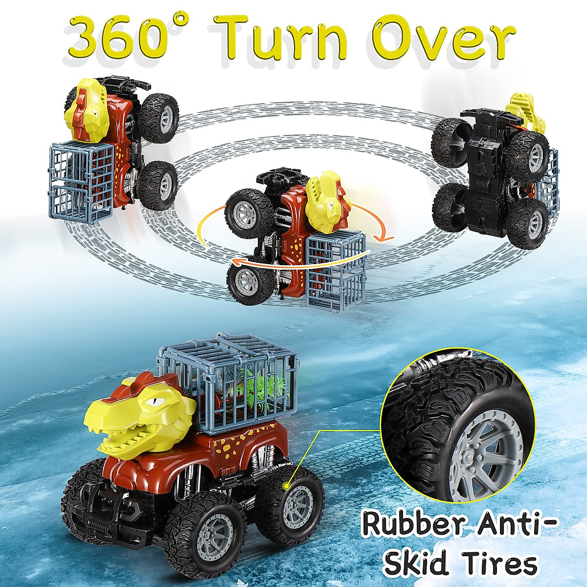 Yoocaa Dinosaur Toys for Kids 3-5, 4 Dinosaur Monster Trucks Mini Pull Back Cars, Dinosaur Transport Carrier Truck Playset, Gifts for Boys Toddler 3,4,5,6 Years Old