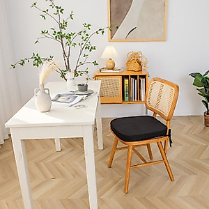 Eiury Kitchen Chair Cushions with Ties - High Density Sponge Seat Cushion and Dining Room Chair Pad 17 X 16.5 Inches Non Slip Rubber Back Seat Cover Machine Washable Black