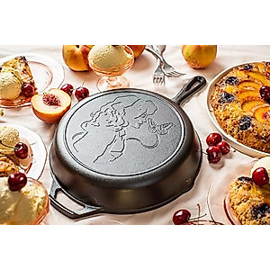 Lodge 10.25 Inch Dolly Parton Pre-Seasoned Cast Iron Stamped Skillet - Signature Teardrop Handle - Use in the Oven, on the Stove, on the Grill, or Over a Campfire, Black