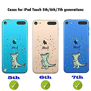 Unov Case for iPod Touch 7 Case iPod Touch 6 Case iPod Touch 5 Case Clear with Design Slim Protective Soft TPU Embossed Pattern for iPod 5th 6th 7th Generation (Rainbow Dinosaur)