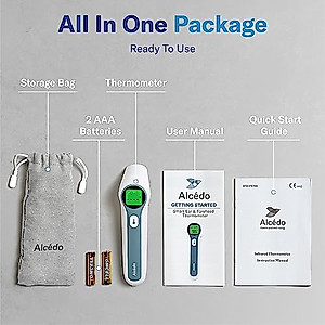 Alcedo Forehead and Ear Thermometer for Adults, Kids, and Baby | Digital Infrared Thermometer for Fever | Touchless, Instant Read, Medical Grade | Pouch and Batteries Included