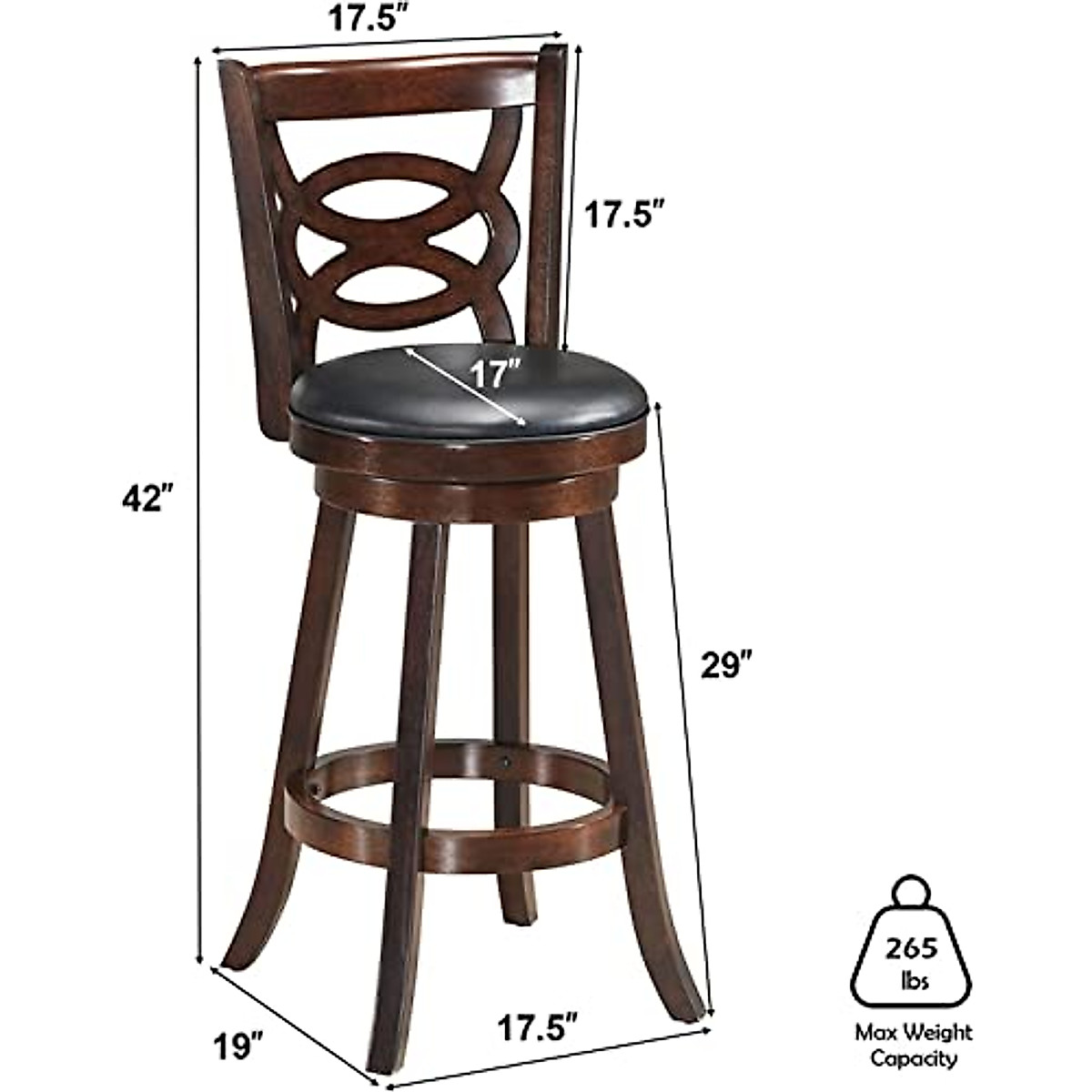 ERGOMASTER Dark Brown 2PCS Swivel Counter Height Barstool 29 Inch Seat Height Bar Chair Bar Stool （Set of 2）