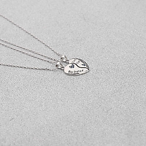 BAUNA Matching Big Sis Little Sis Heart Necklace Set Sister Necklace for 2 Gift for Sister Family Best Friends (Sister Necklace Set)