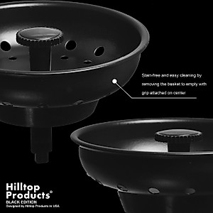 2 Pack - Black Kitchen Sink Strainer and Stopper Combo Basket Replacement for Standard 3-1/2 inch Drain, Electroplated Coated Stainless Steel Basket with Plastic Knob, Rubber Stopper Bottom