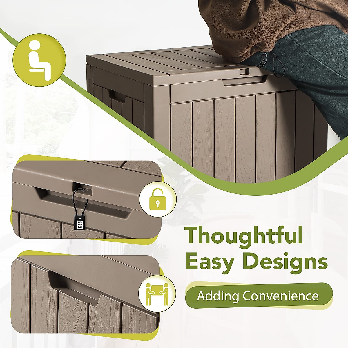 Flamaker 32 Gallon Deck Box Outdoor Waterproof Resin Storage Box with Lockable Lid Indoor Storage Bin for Patio Cushions, Toys (Brown)