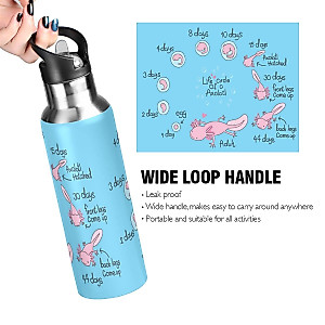 Glaphy Cute Funny Axolotl Blue Water Bottle with Straw Lid, BPA-Free, 32 oz Water Bottles Insulated Stainless Steel, for School, Office, Gym, Sports, Travel