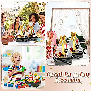 Easter Empty Gift Basket Set for Gifts Include 10 Pcs 10 x 8 x 3 Inches Black Tray Cardboard Basket with Handle, 10 Pcs Wrap Bags and 10 Pcs Gold Bows for Easter Wedding Birthday Gift Packages