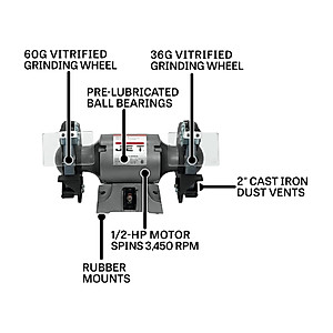 JET 8-Inch Bench Grinder, 3450 RPM, 1/2 HP, 120V 1Ph (Model JBG-8A)