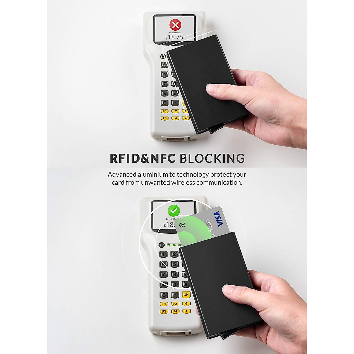 VULKIT Pop Up Wallet, Slim Minimalist Credit Card Holder RFID Blocking Mini Metal Case for Men(black)