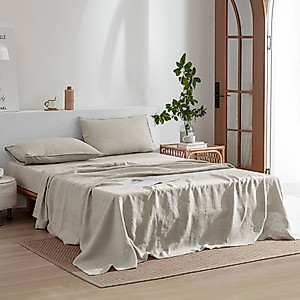 EVERLY Hemp Queen Size Sheets Set, Natural Premium Hemp Sheets, Deep Pocket 4 Piece Bed Sheet Set, Easy-Fit Breathable Cooling Sheets, Wrinkle Fade Resistant Sheet Sets-Beige