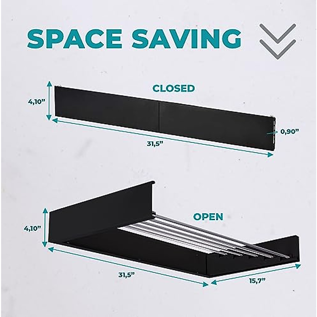 EWODE Clothes Drying Rack Wall Mounted, Collapsible Retractable Laundry Drying Rack, 60 lbs Capacity, 13,1 Linear Ft, 31,5" Width (Black)