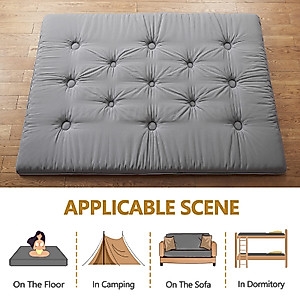 Futon Mattress Japanese Floor Mattress Full Size, Floor Bed Springy & Thick 4 '' Foam, Straps Roll Up Portable & Foldable Tatami Mat