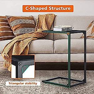 melos C Shaped End Table, Snack Side Table, C Tables for Couch, Couch Tables That Slide Under, for Living Room, Bedroom, Black
