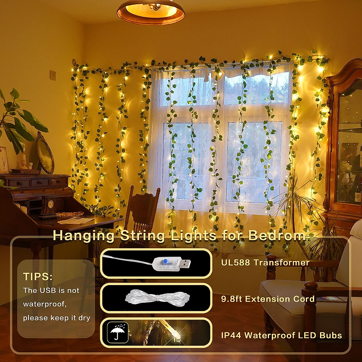 Lfasww Led Ivy Vine Lights 12 Pack 9.4 FT * 6.2 FT Artificial Ivy with 240 Curtain Lights 8 Modes Room Vines for Bedroom Wall Weddings Party Christmas Garden Festival Decor…