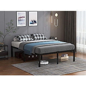 AROMUSTIME 16 Inch Standard Metal Platform Bed Frame / 3,000 lbs Heavy Duty Steel Slat Easy Assembly Mattress Foundation/Noise Free/Box Spring Replacement, Queen