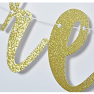 Future Mr & Mrs Banner for Engagement Bridal Shower Bride and Groom Party Decorations Pre-Strung Sign (Gold Glitter)