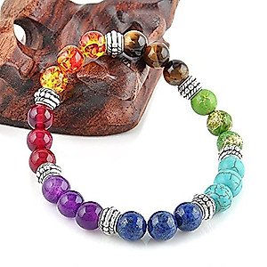 MOOSU Natural Fashion Seven Chakra Beaded Bracelet Alloy Peach Heart Chain Agate Crystal Strand (7 chakras)